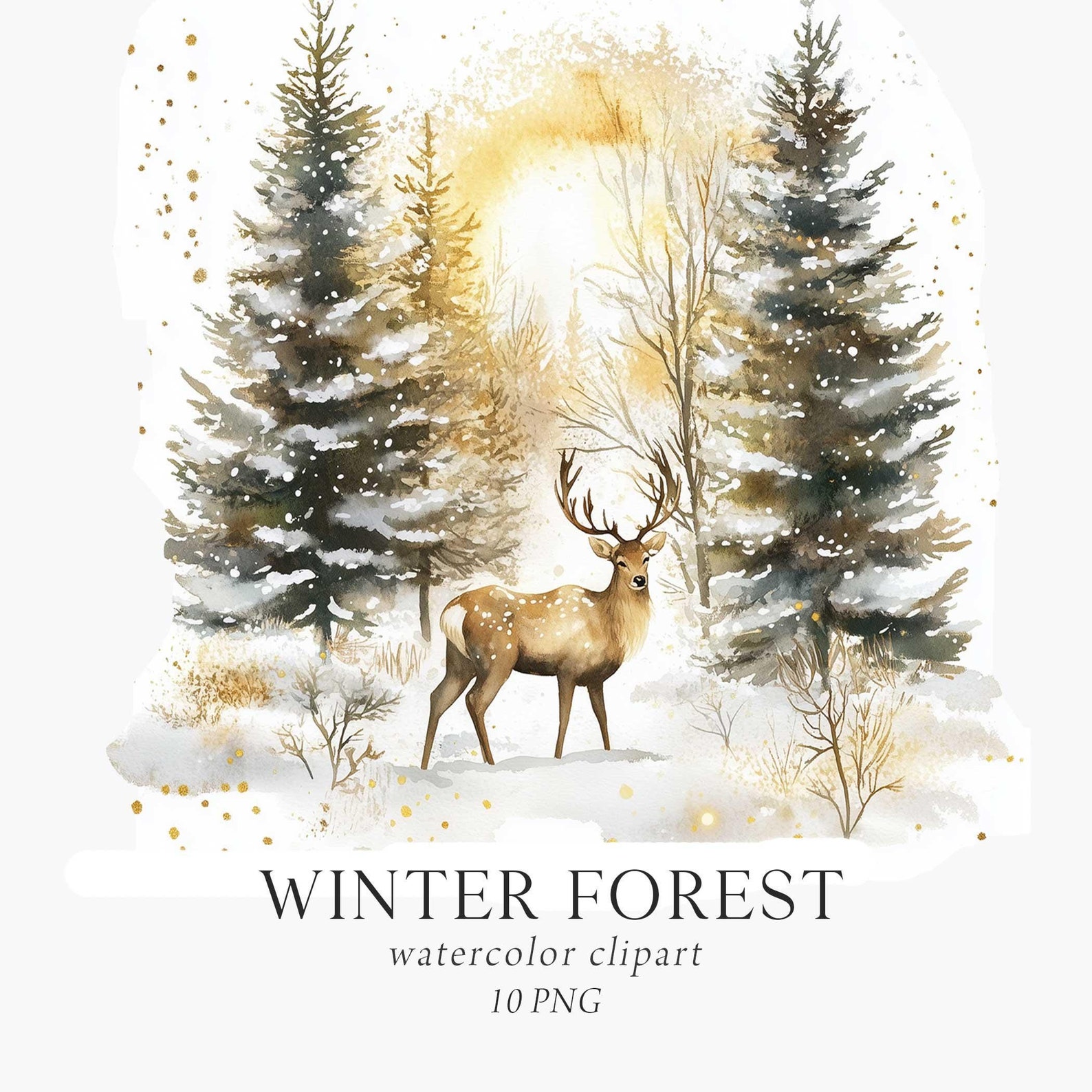Winter Forest Clipart Watercolor, Christmas Landscape Png, Winter ...