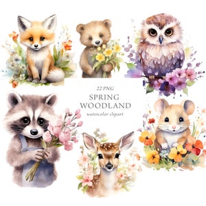 Spring Animals Clipart Watercolor, Spring Woodland Animals Clipart ...