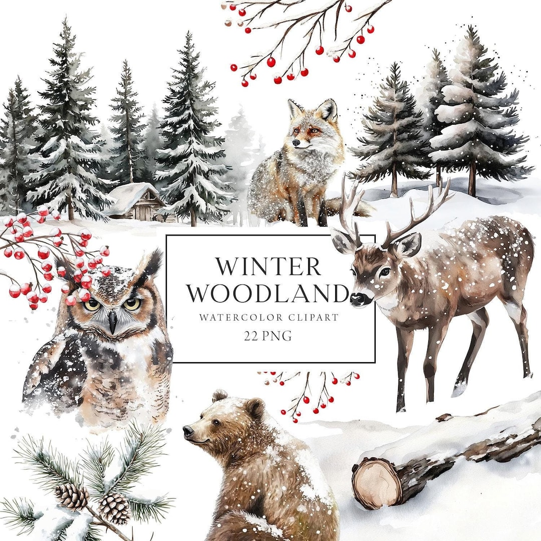 Winter Woodland Clipart, Winter Animals Clipart, Woodland Animals ...