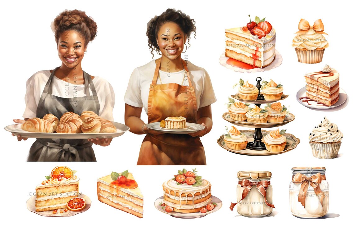 Baking Clipart Watercolor, Bakery Clipart, Desserts Cooking Clipart ...