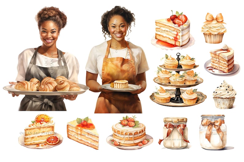 Baking Clipart Watercolor, Bakery Clipart, Desserts Cooking Clipart ...