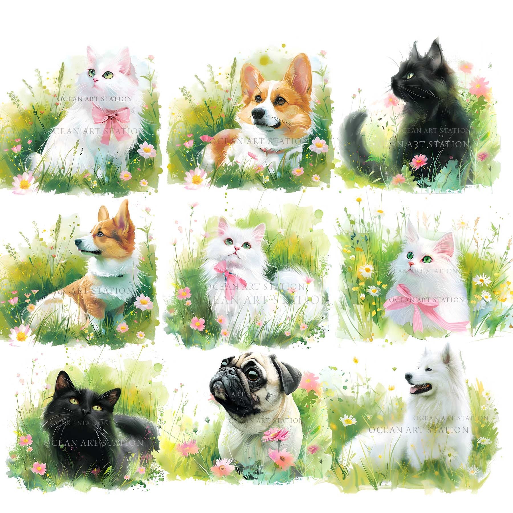 Cats and Dogs Clipart Watercolor, Dog Lover Clipart, Pets Clipart, Cats ...