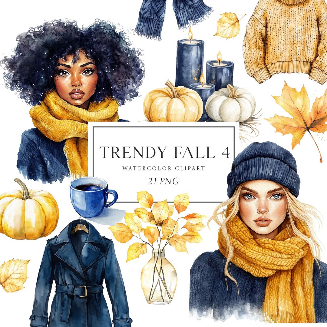 Fall Fashion Clipart, Fall Girl Clipart, Autumn Fashion Clipart, Cozy ...