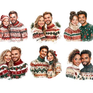 Christmas Family Clipart, Ugly Christmas Sweaters, Watercolor ...