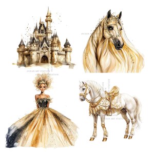 Gold Princess Clipart Watercolor, Queen Royal Clipart, Fairytale ...