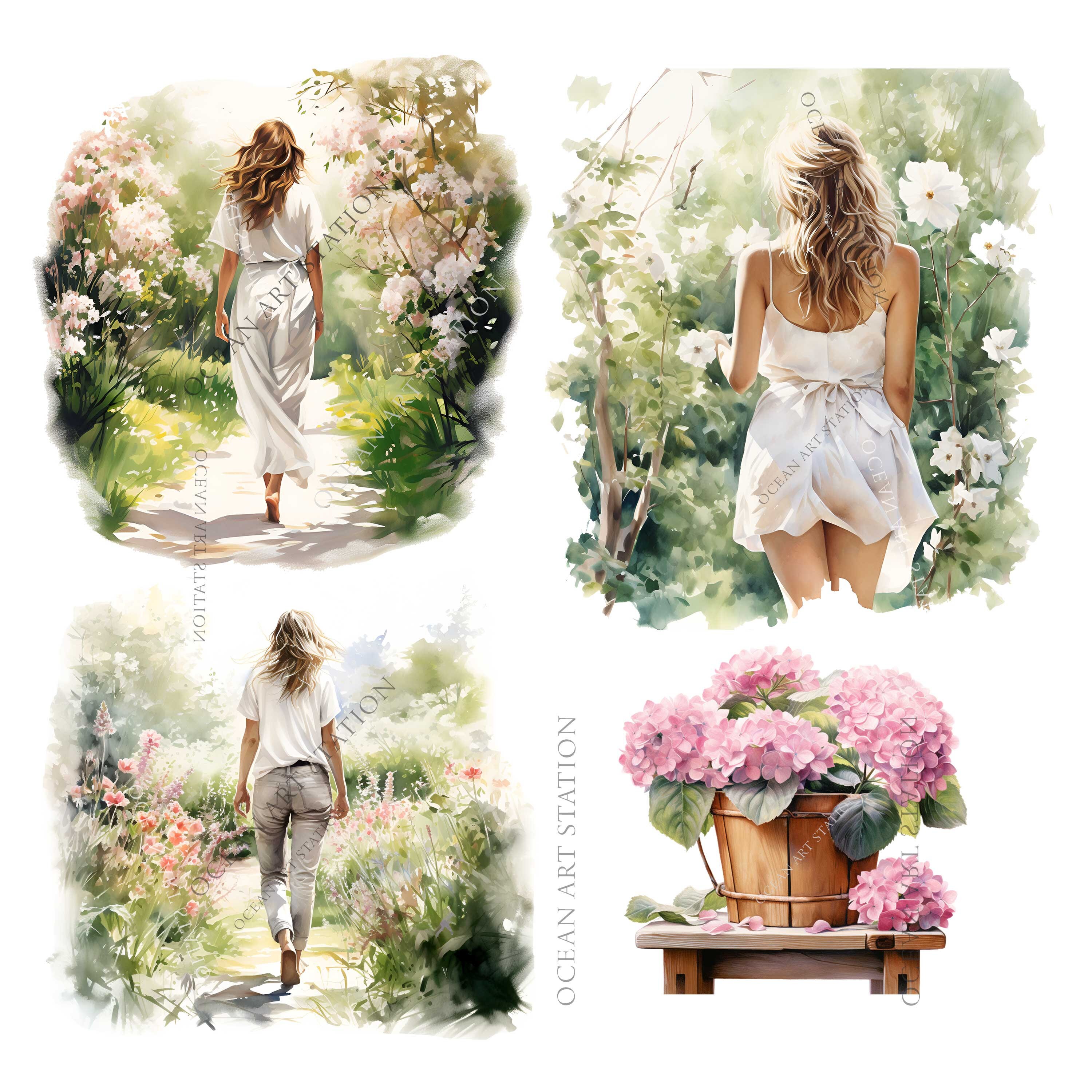 Spring Clipart Watercolor, Spring Girls Clipart, Spring Bouquets ...