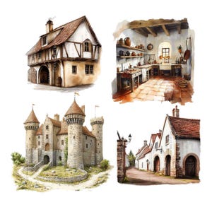 Medieval Clipart Watercolor, Medieval People, Mid Century Clipart ...