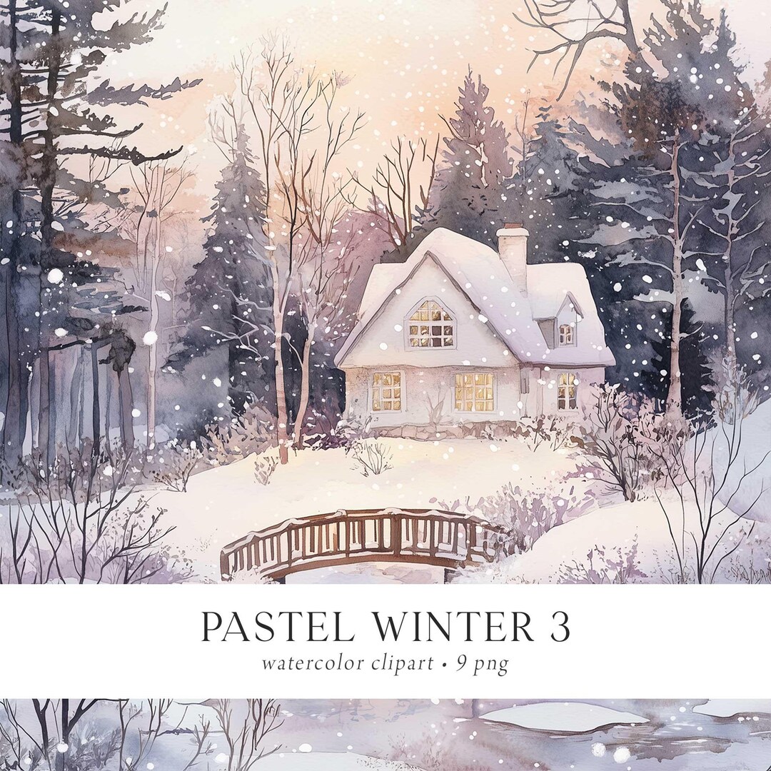 Pastel Winter Forest Clipart, Snowy Forest Clipart, Snowy Winter ...