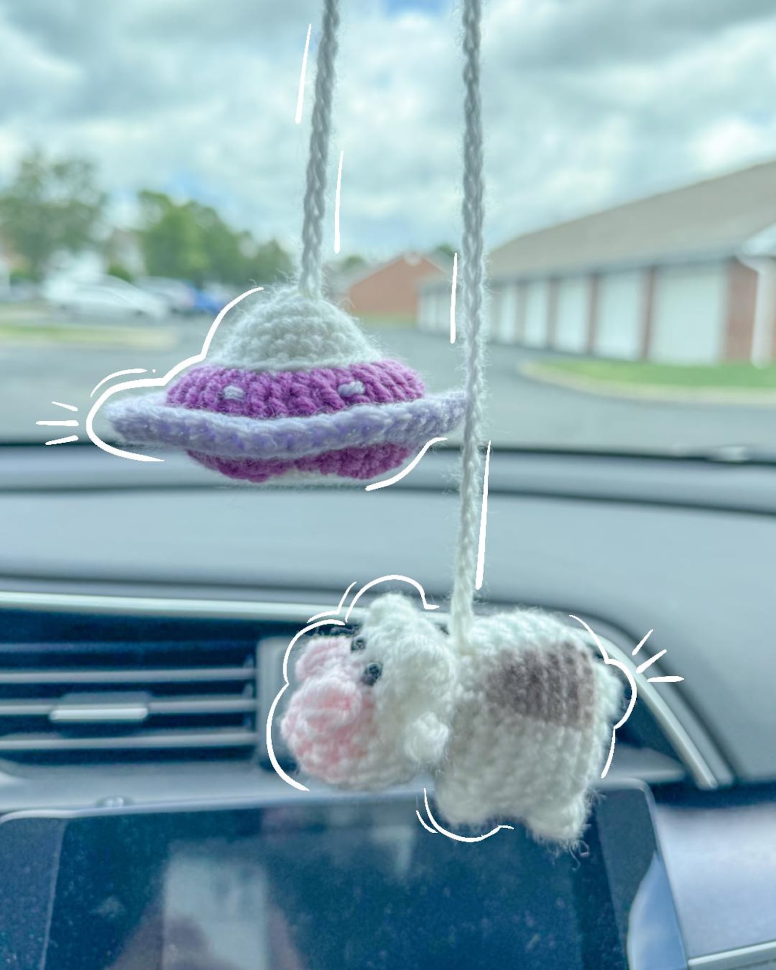 Crochet UFO Cow Car Charm Alien Abduction Rearview Mirror Decor - Etsy