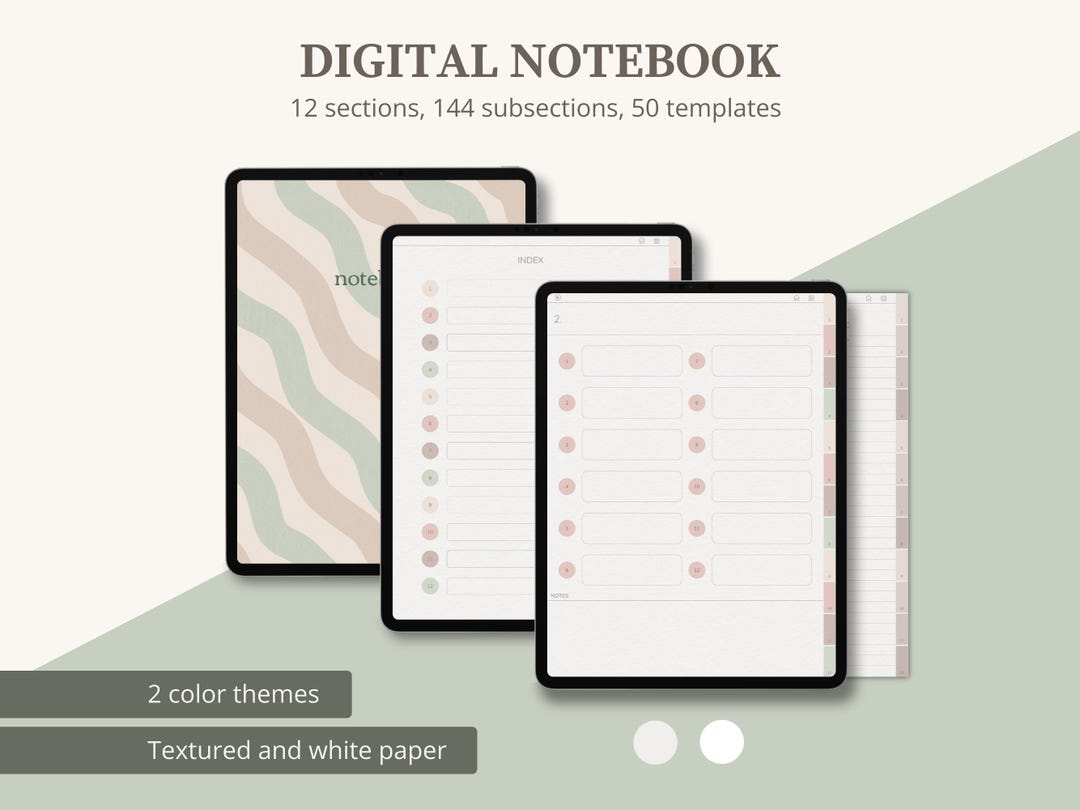12 Tab Digital Notebook With Subsections, Digital Hyperlinked Journal ...