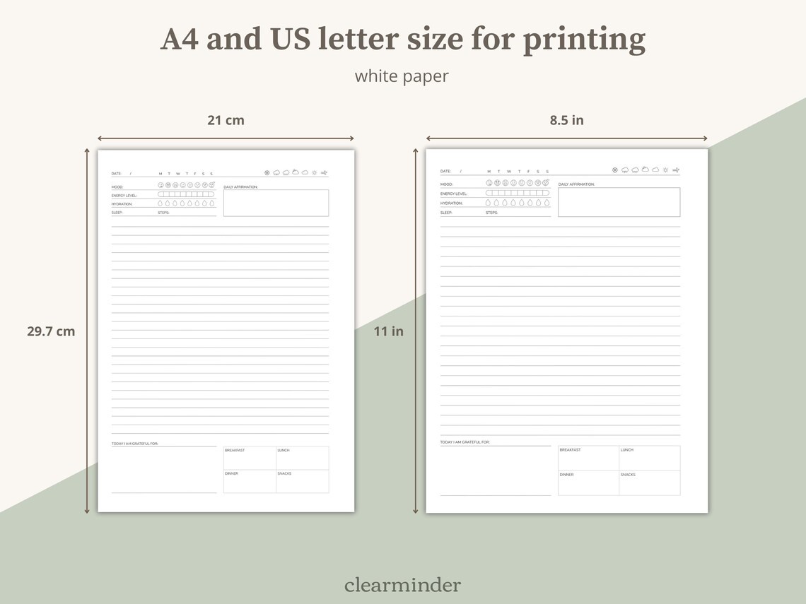 Daily Journal Page, Digital Diary Template, Printable A4 / US Letter ...
