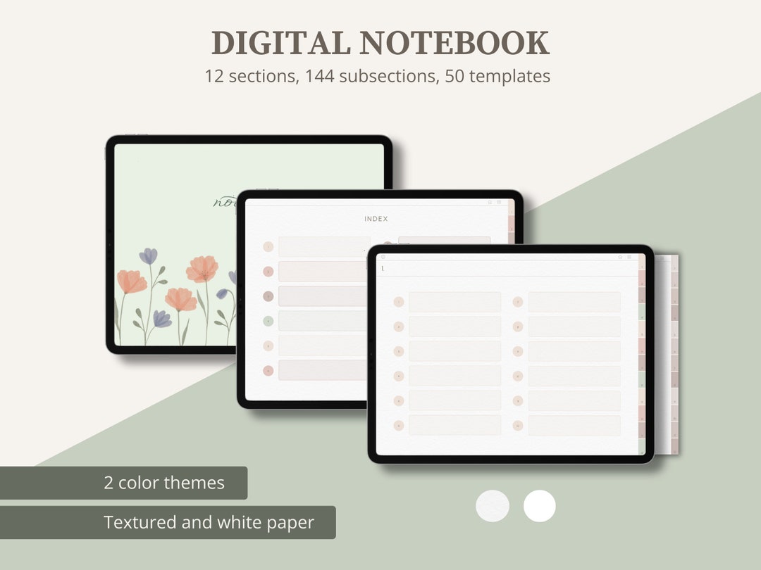 12 Tab Digital Notebook With Subsections, Digital Hyperlinked Journal ...
