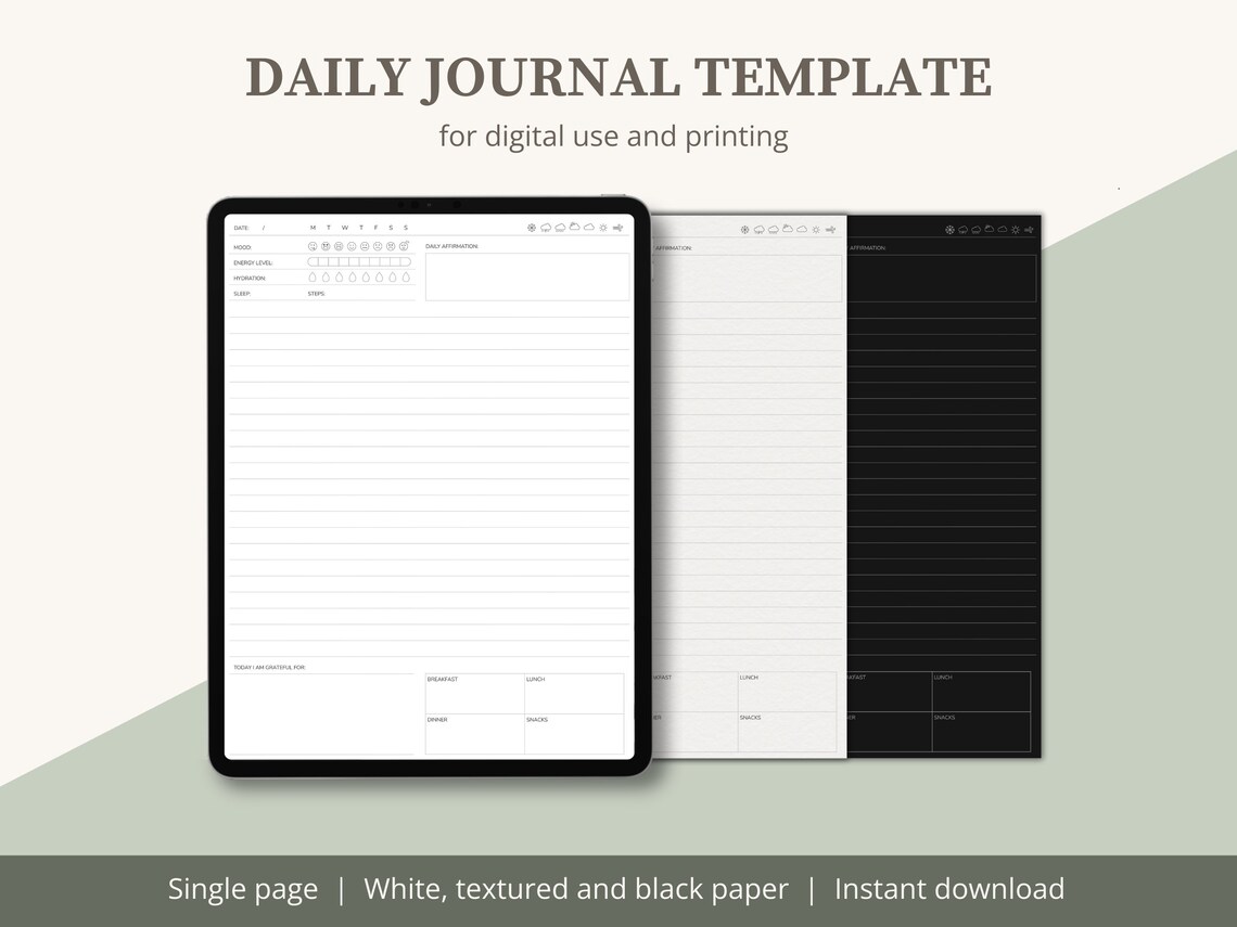 Daily Journal Page, Digital Diary Template, Printable A4 / US Letter ...