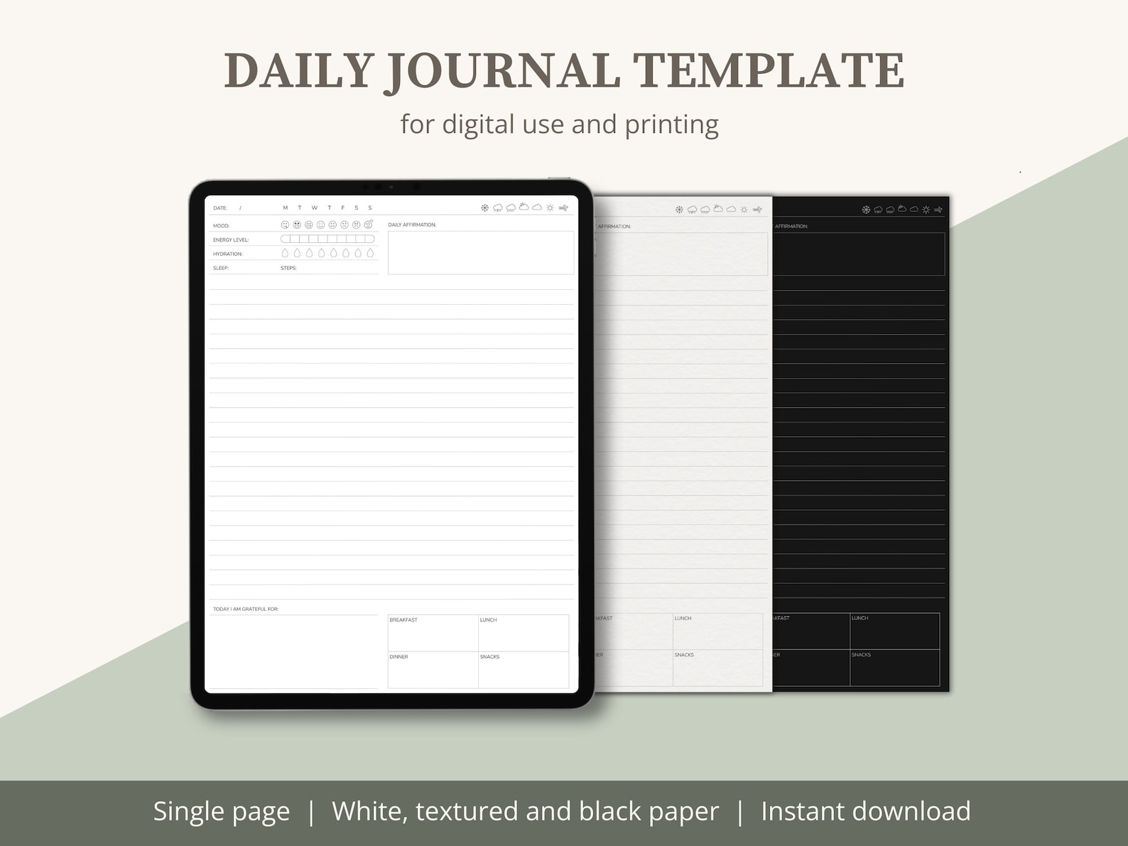 Daily Journal Page, Digital Diary Template, Printable A4 / US Letter ...