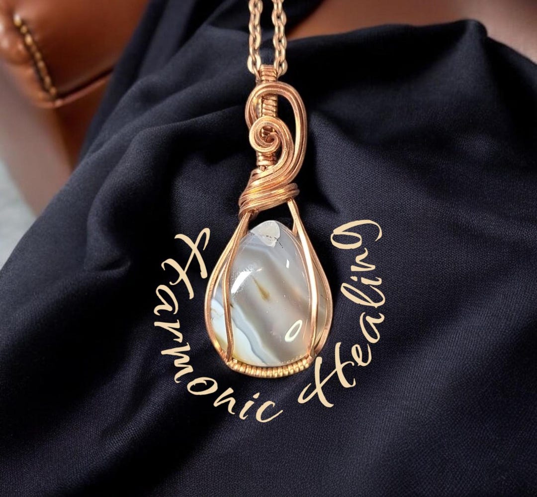 Agate Wrapped Necklace, Wire Wrapped Pendant, Copper Wrapped Agate ...
