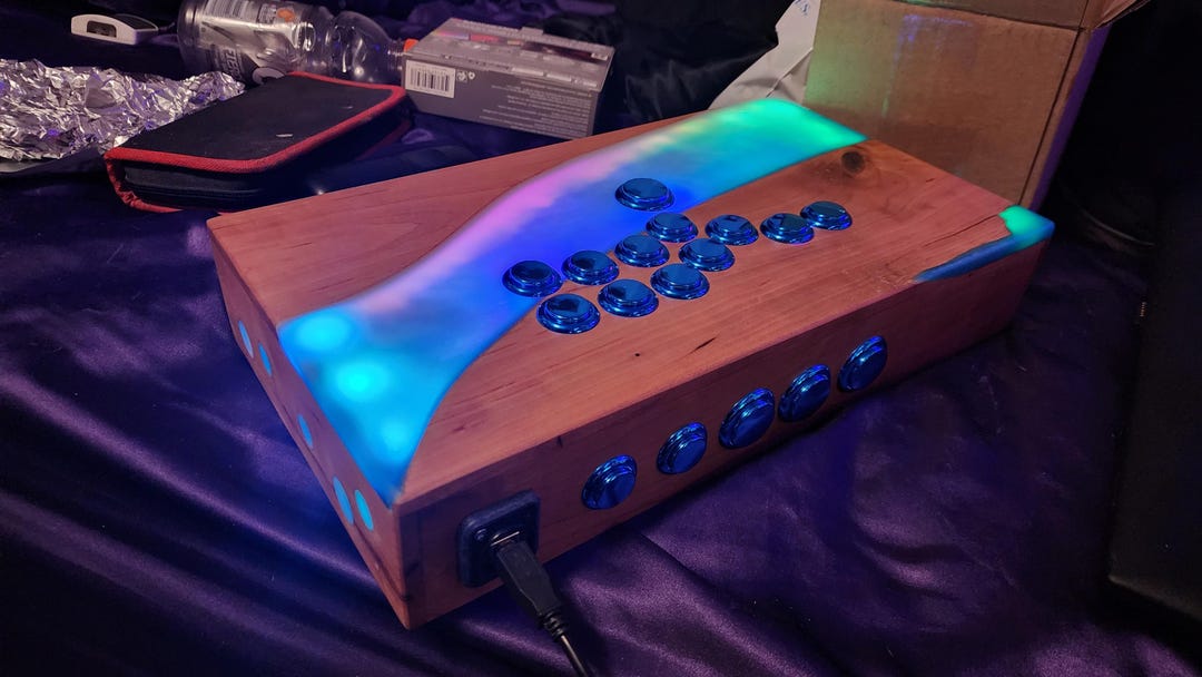 Universal Wood Resin RGB Hitbox / Leverless Fightstick Controller - Sea ...