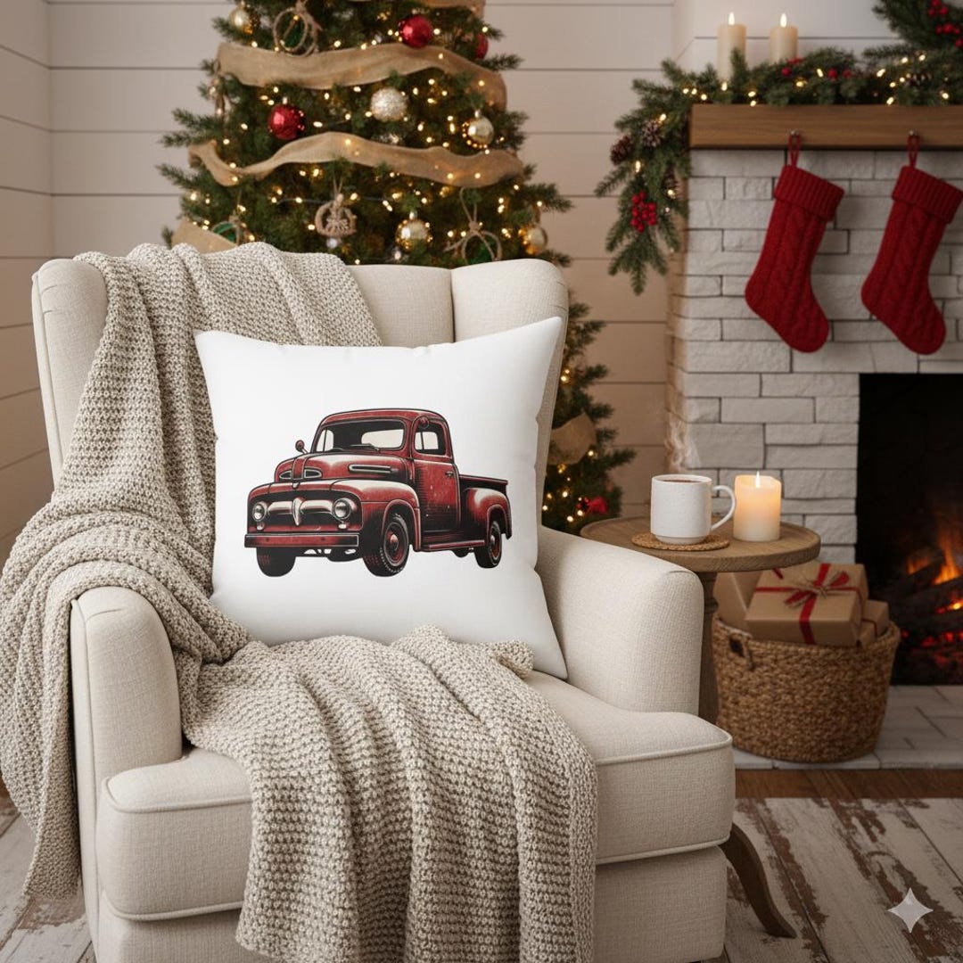 Farmhouse Truck Decor Pillow Vintage Red Retro Design Farm Life ...