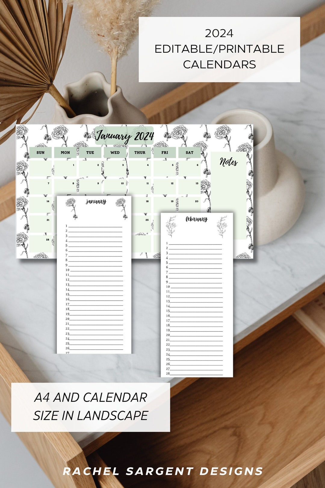 2024 Printable Calendar - Etsy