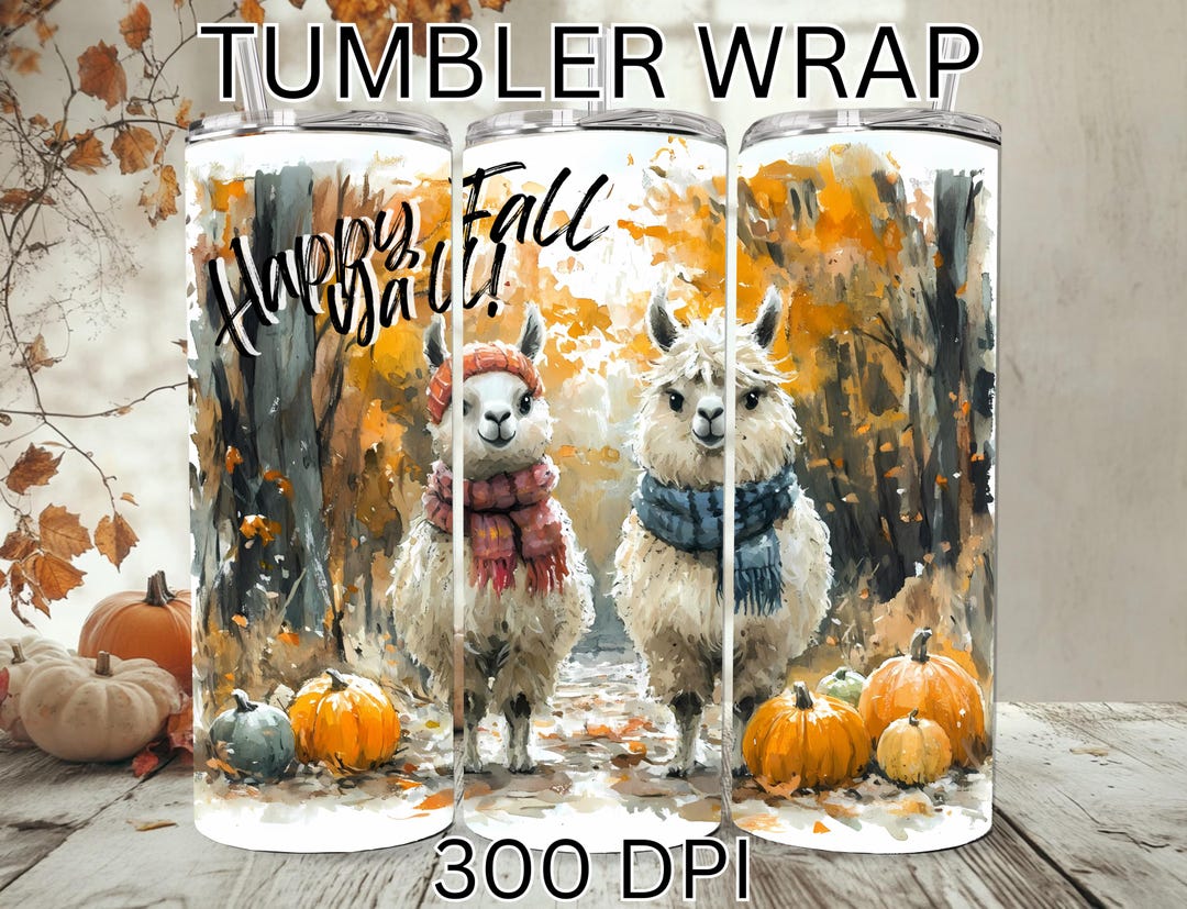 Happy Fall Ya'll Cute Llamas 20oz Skinny Tumbler Wrap, Fall Leaves Png ...