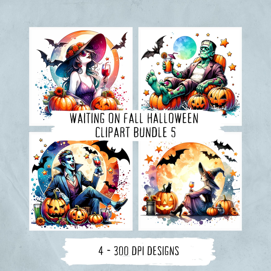 Halloween Clipart Bundle, Vampire, Witch, Frankenstein (PNG Digital ...