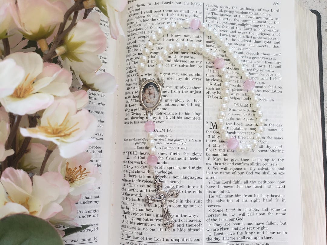 Beautiful Handmade Rosary, Pink Rosary, White Rosary, Our Lady Rosary ...