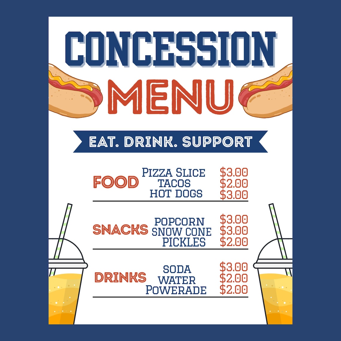 Concession Stand Flyer | Concession Stand Menu Template | Editable Food ...