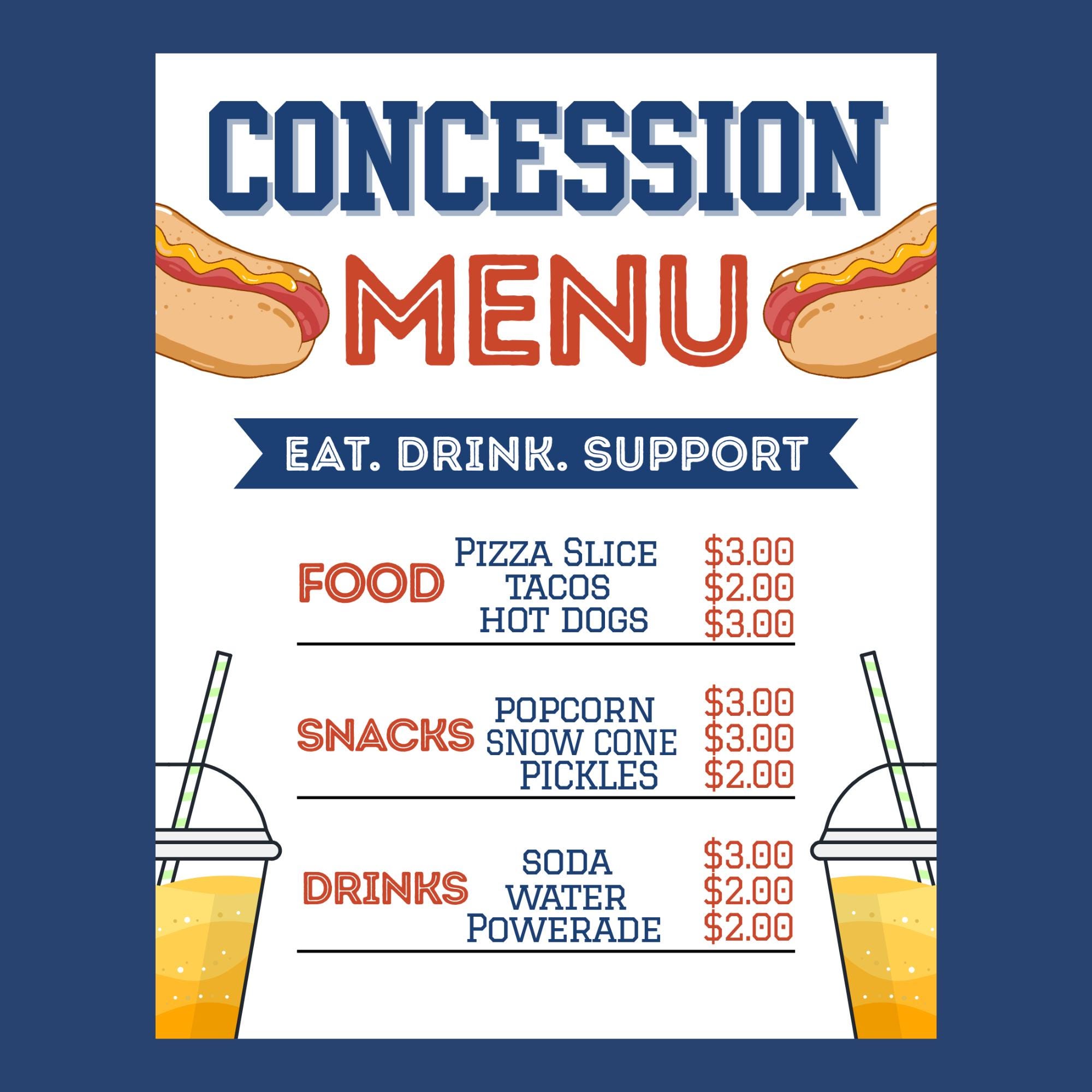 Concession Stand Flyer | Concession Stand Menu Template | Editable Food ...