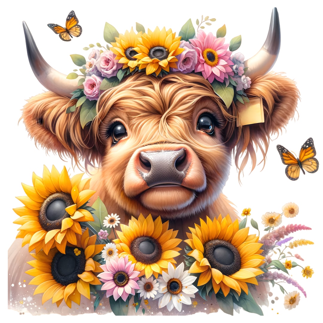 Highland Cow and Sunflower Design | Highland Cow With Sunflowers ...