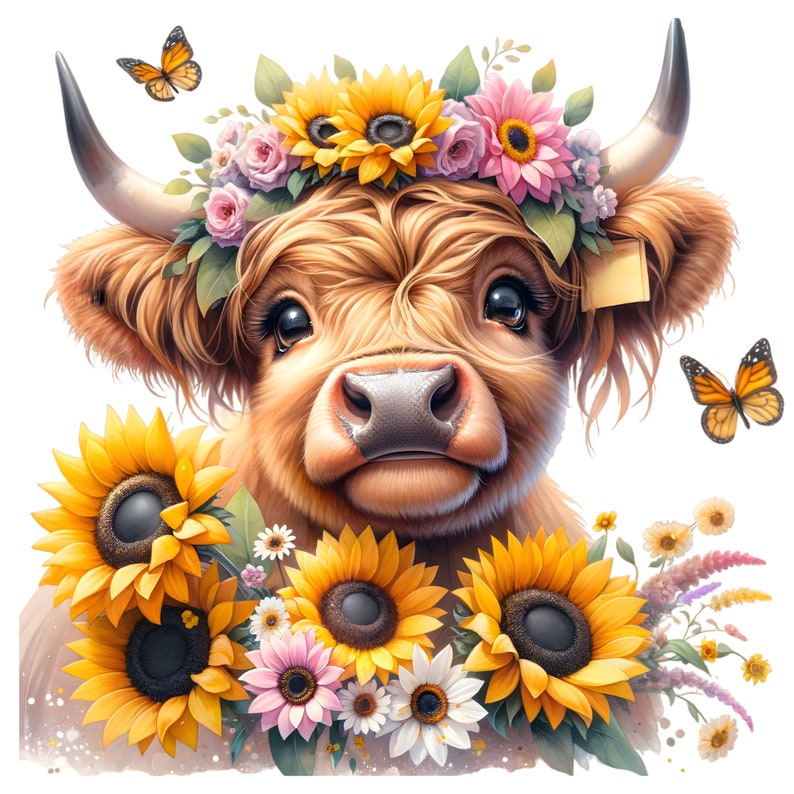 Highland Cow and Sunflower Design | Highland Cow With Sunflowers ...