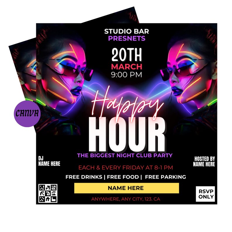 Happy Hour Club Flyer Happy Hour Flyer Canva Happy Hour Flyer Template ...