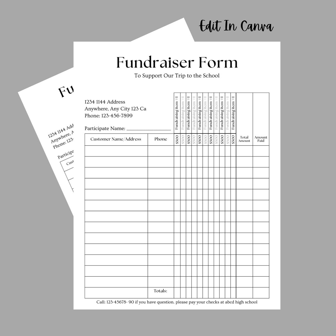 Fundraiser Order Form Canva | Editable Fundraising Form | Canva ...