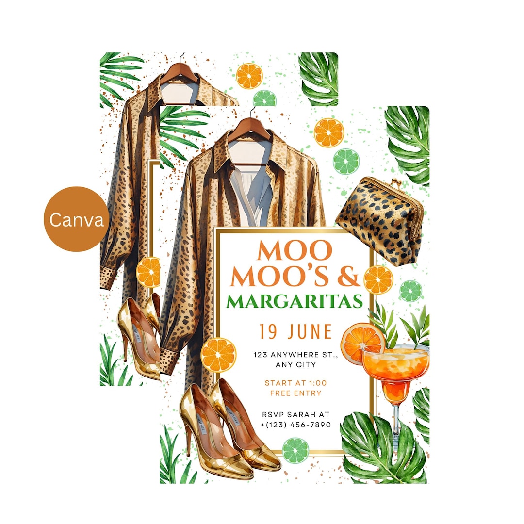 Moo Moos and Margaritas Party Invitation | Editable Digital Evite for ...