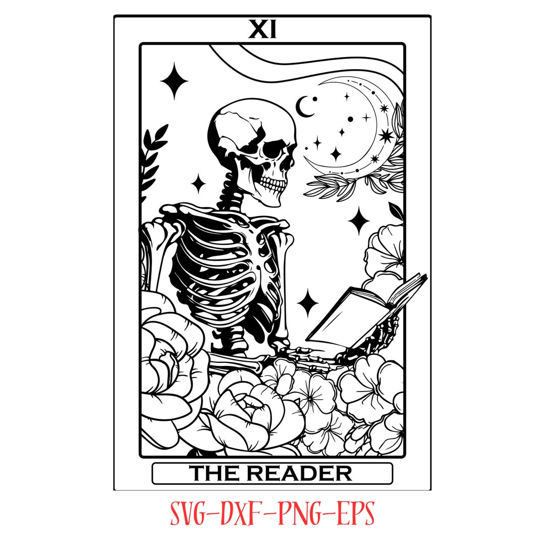 The Reader Tarot Card Svg | Book Lover Svg | Spiritual Png | Skull Png ...