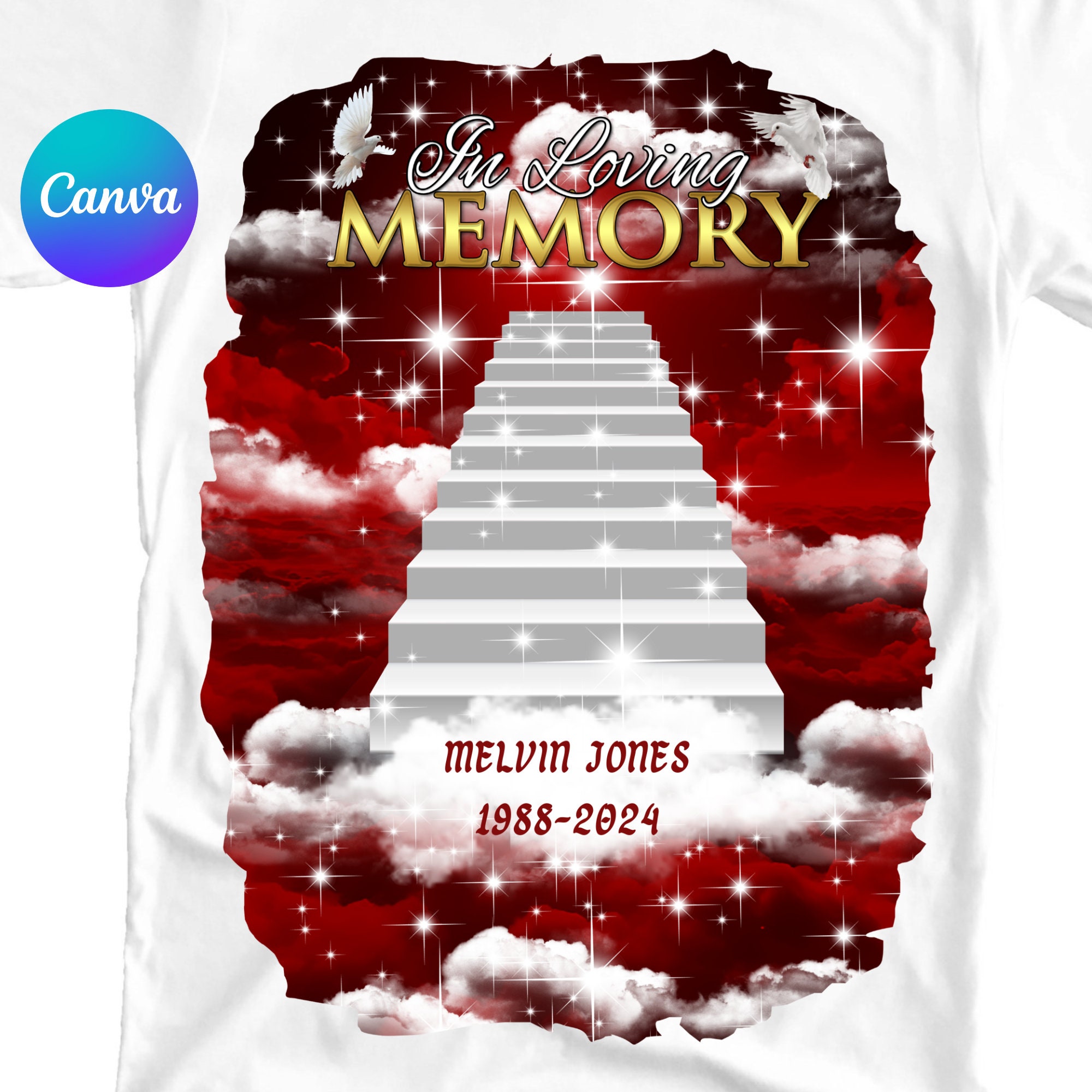 In Loving Memory Png Red | Memorial Png Canva Editable | Black and Gold ...