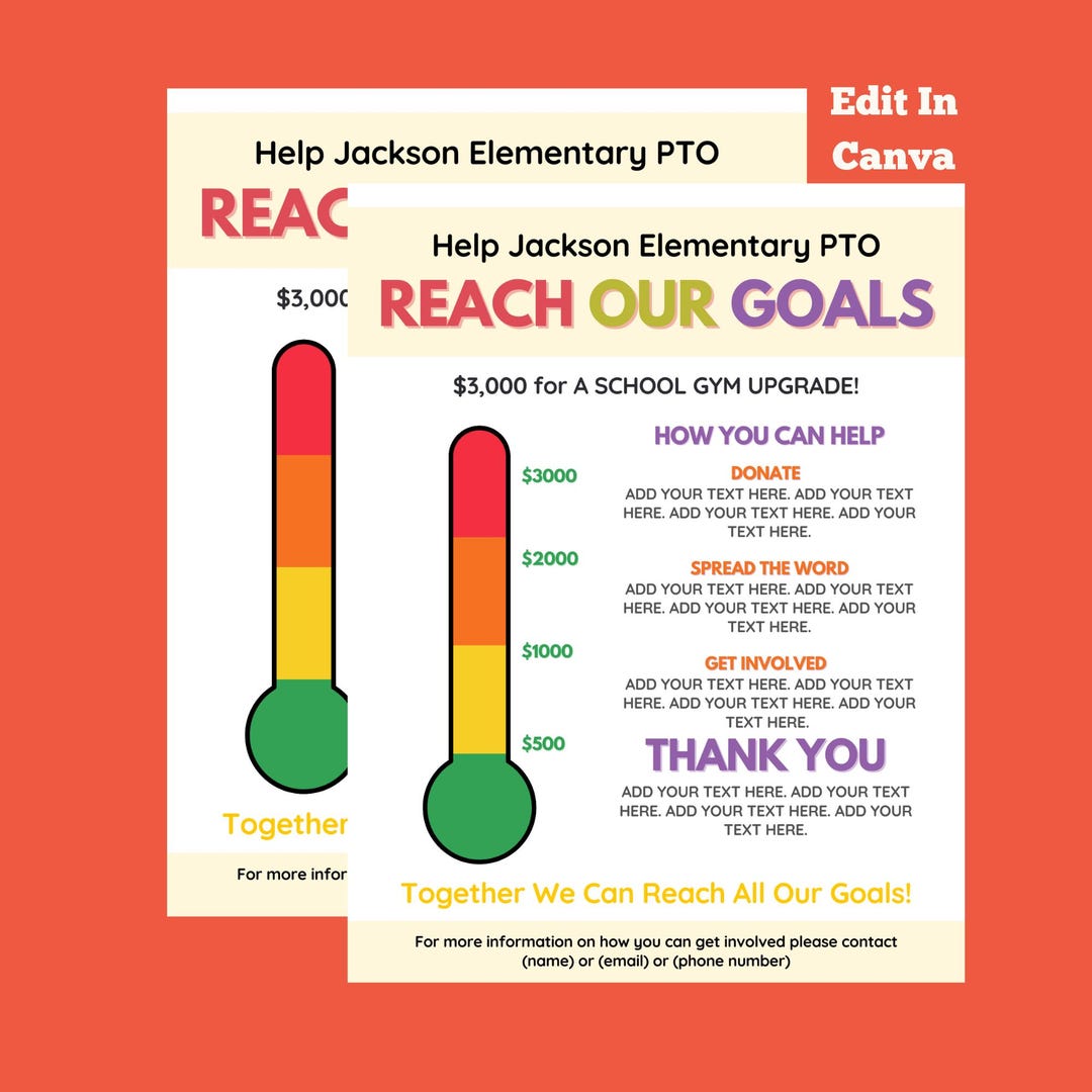 Fundraising Thermometer Template | Editable Donation Tracker | Charity ...