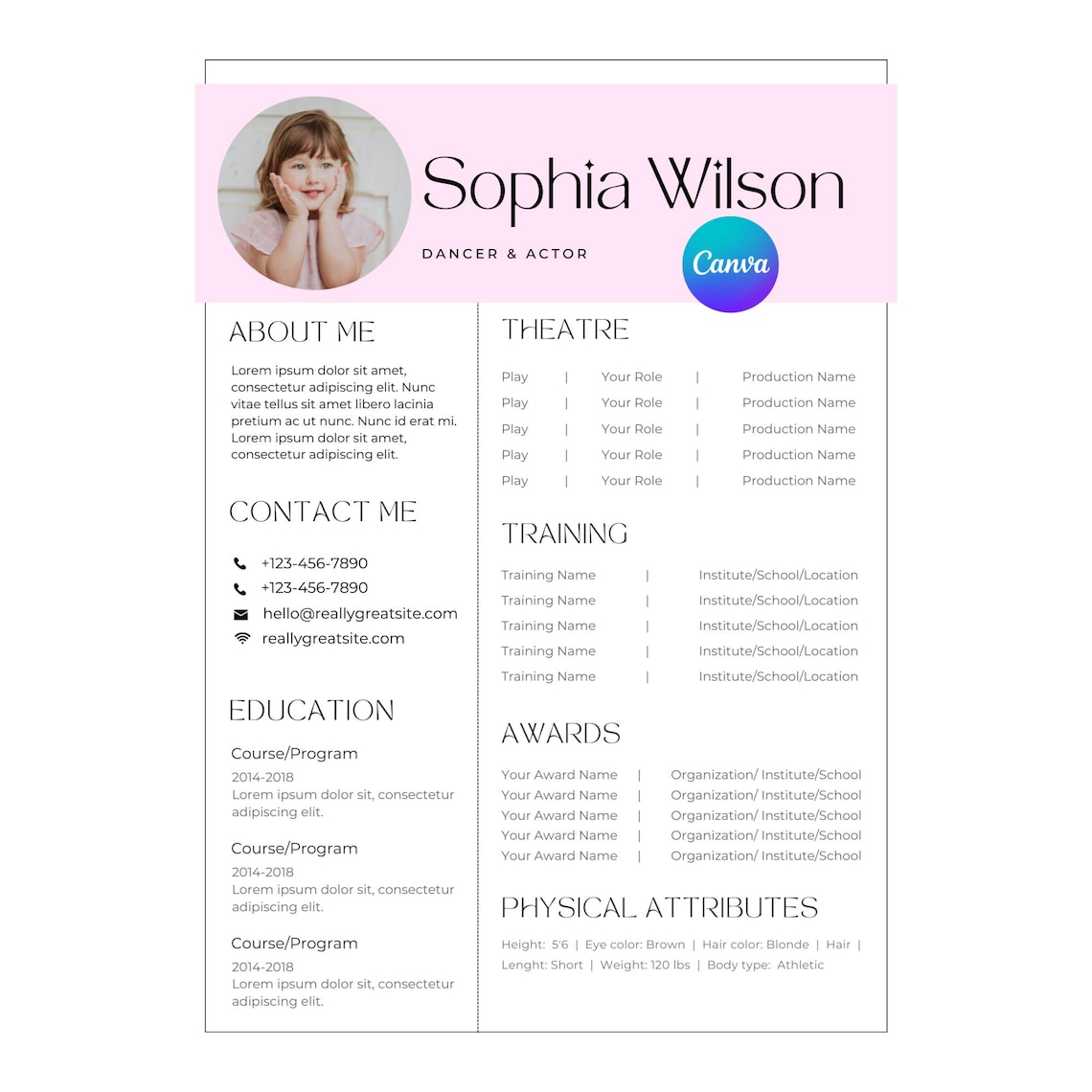 Child Actor Resume Template | Child Acting Resume Template | Child ...