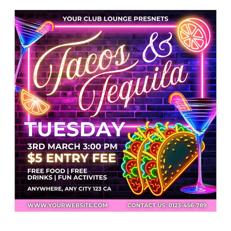Tacos and Tequila Flyer | Taco Tuesday Club Flyer | Taco Tuesday Flyer ...
