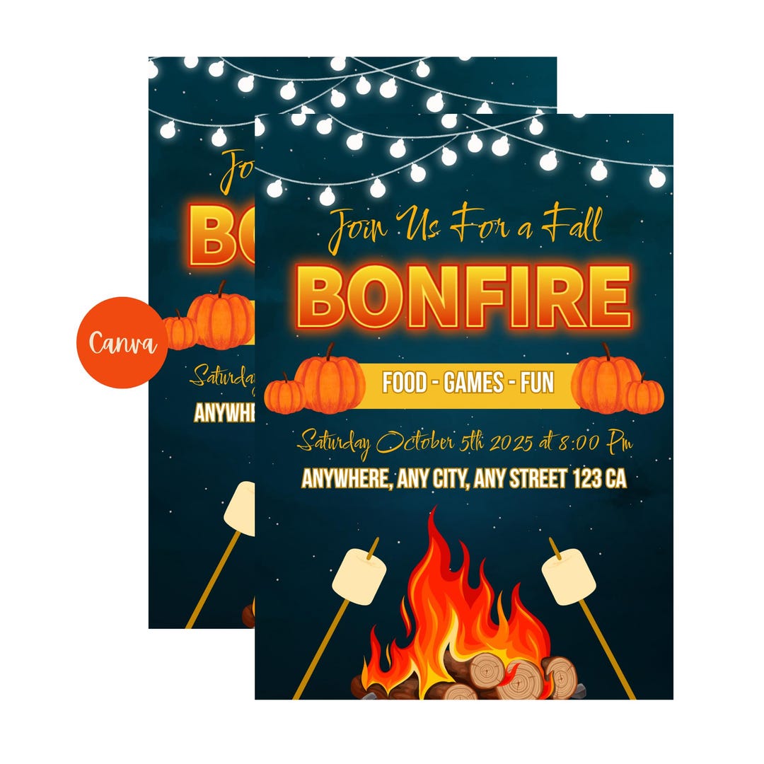 Bonfire Party Flyer | Customizable Fall Event Invitation | Editable ...