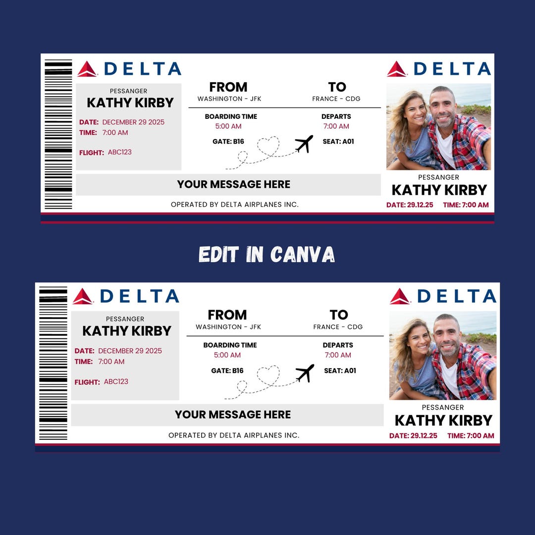 Delta Ticket Template Editable Delta Ticket Template Editable Airline ...