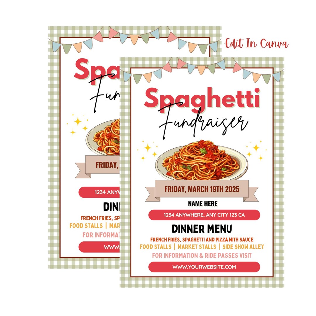 Spaghetti Dinner Flyer | Spaghetti Dinner Fundraiser Flyer | Editable ...