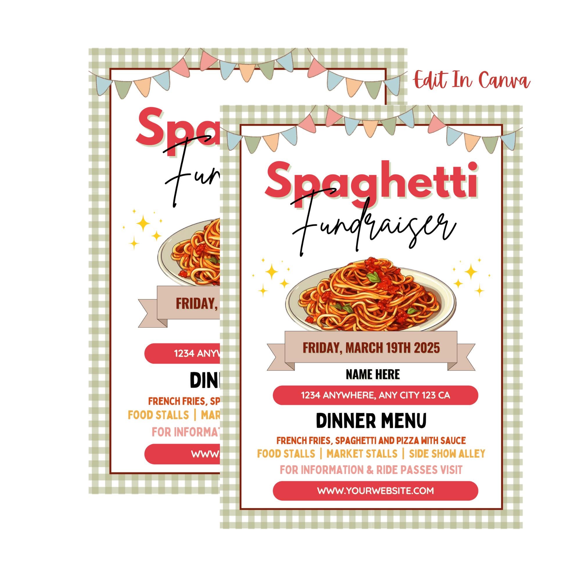 Spaghetti Dinner Flyer | Spaghetti Dinner Fundraiser Flyer | Editable ...