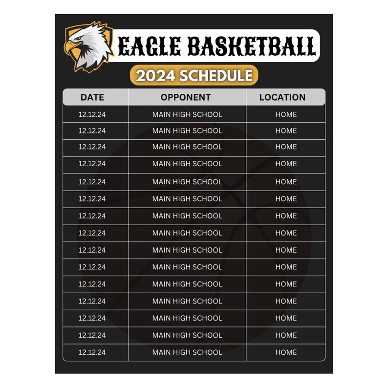 Basketball Schedule Template Canva | Editable Basketball Schedule ...