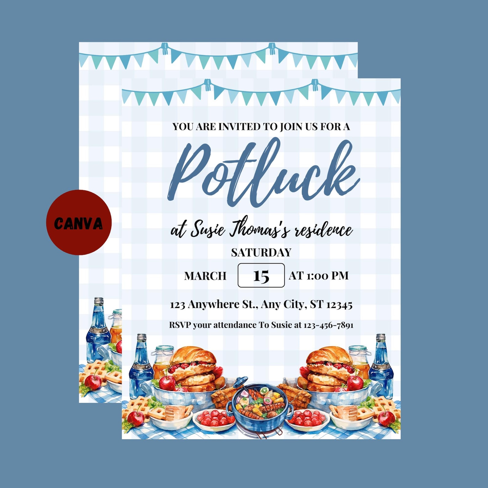 Pot Luck Flyer | Editable Potluck Invitation | Digital Picnic Invite ...