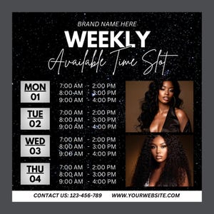 Weekly Time Slots Flyer | Availability Calendar | Diy Canva Template ...