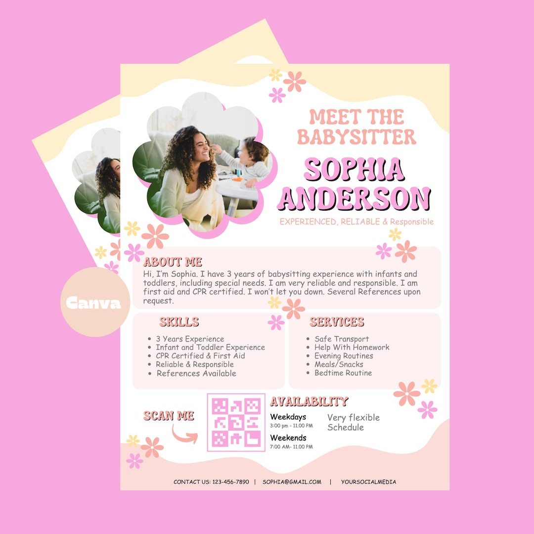 Printable Babysitter Flyer | Editable Babysitter Flyer | Babysitter ...