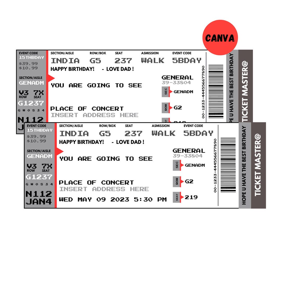 Concert Ticket Template Ticketmaster Ticketmaster Ticket Stub Editable ...