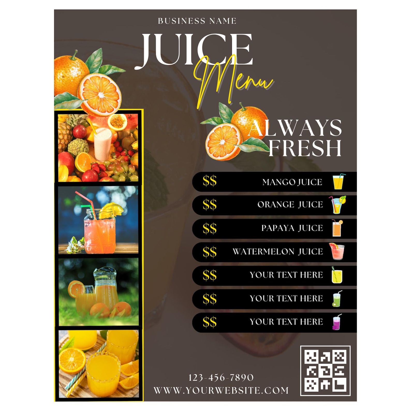 Juice Bar Flyer | Drink Menu | Juice Menu Template | Canva Template ...