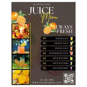Juice Bar Flyer | Drink Menu | Juice Menu Template | Canva Template ...