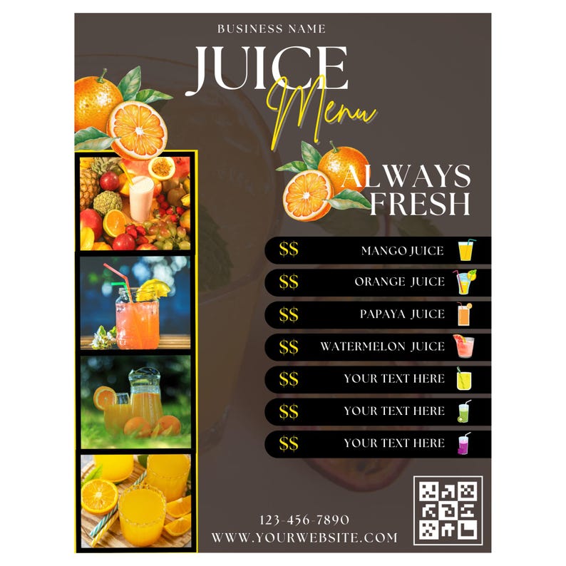 Juice Bar Flyer | Drink Menu | Juice Menu Template | Canva Template ...