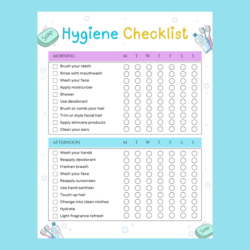 Personal Hygiene Checklist | Daily Route Tracker for Kids | Self- Care ...